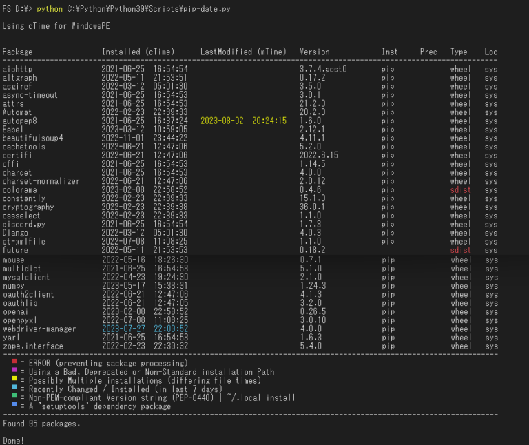 【python】pipでインストールした日付を確認する方法【pip-date】